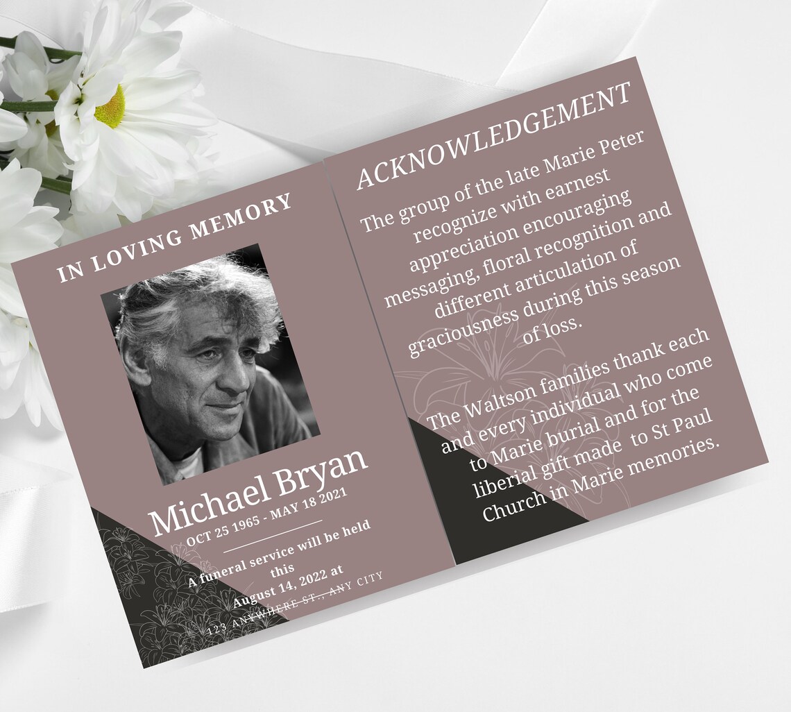 Funeral Program Template, Memorial Service Template, Obituary Program ...