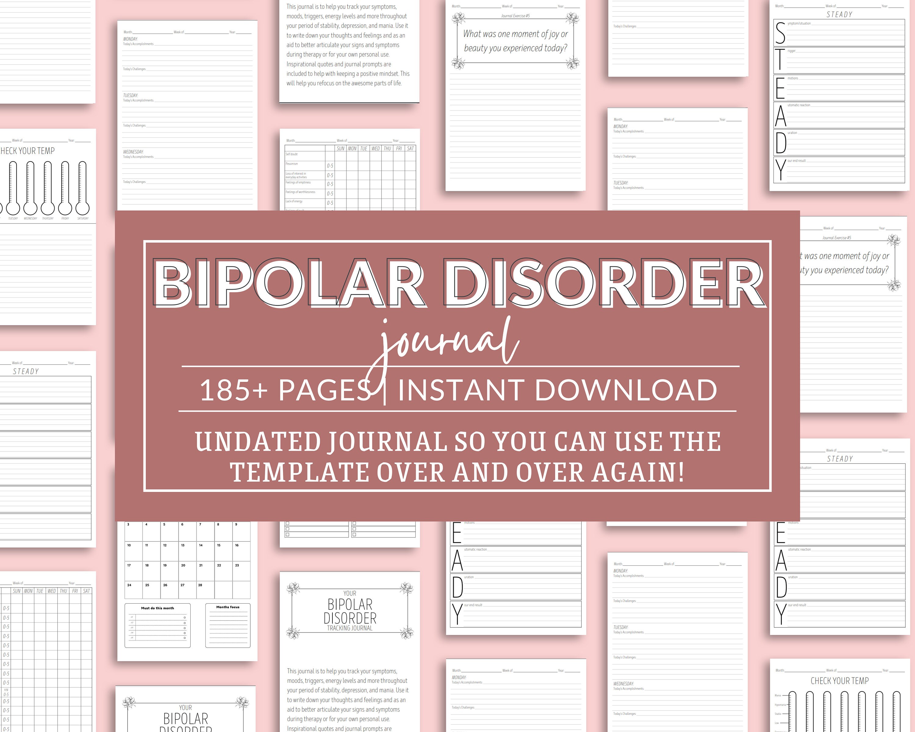 Bipolar Disorder Journal and Workbook Printable Bipolar Journal Gift ...
