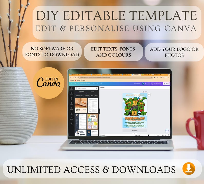 Editable Ninja Turtle Birthday Invitation | Printable Ninja Invite ...