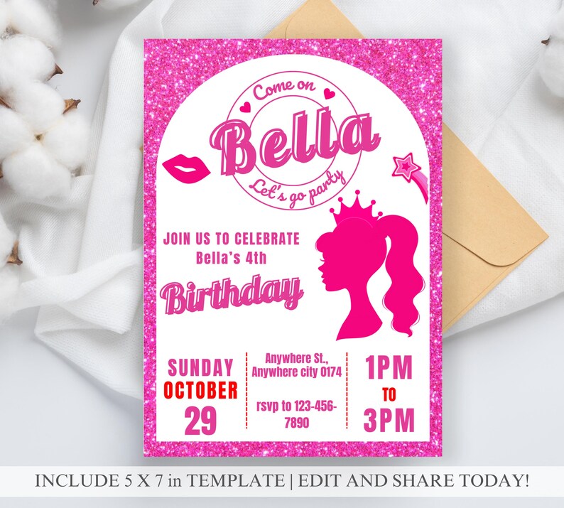 Editable Barbie Fashion Party Invitation, Barbie Girl Party Invite ...