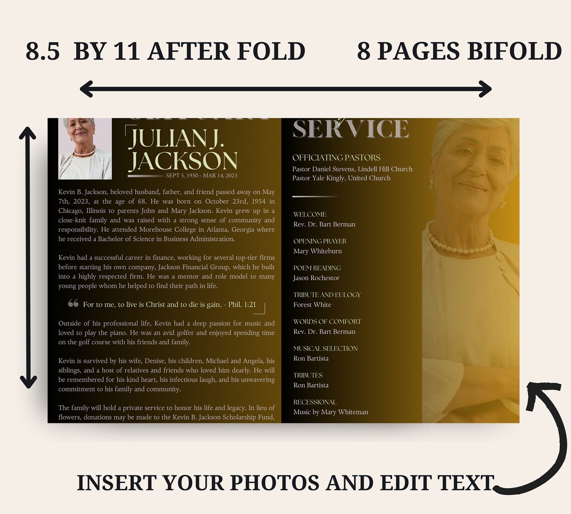 Editable Funeral Program Template Obituary Memorial Card Heavenly Cloud ...