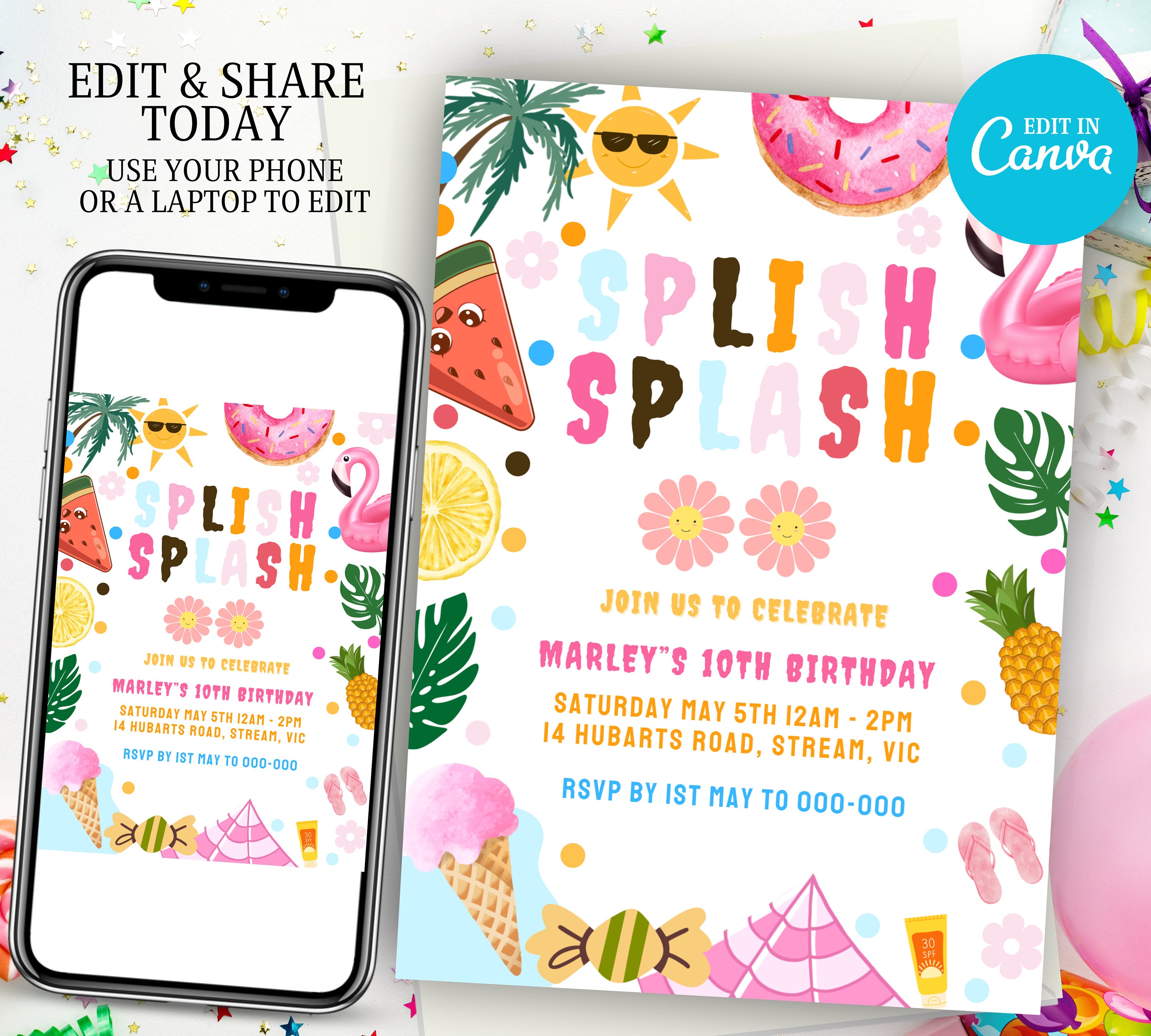 Splish Splash Birthday Invitation Pool Party Boy Beach Ball Blue Green ...