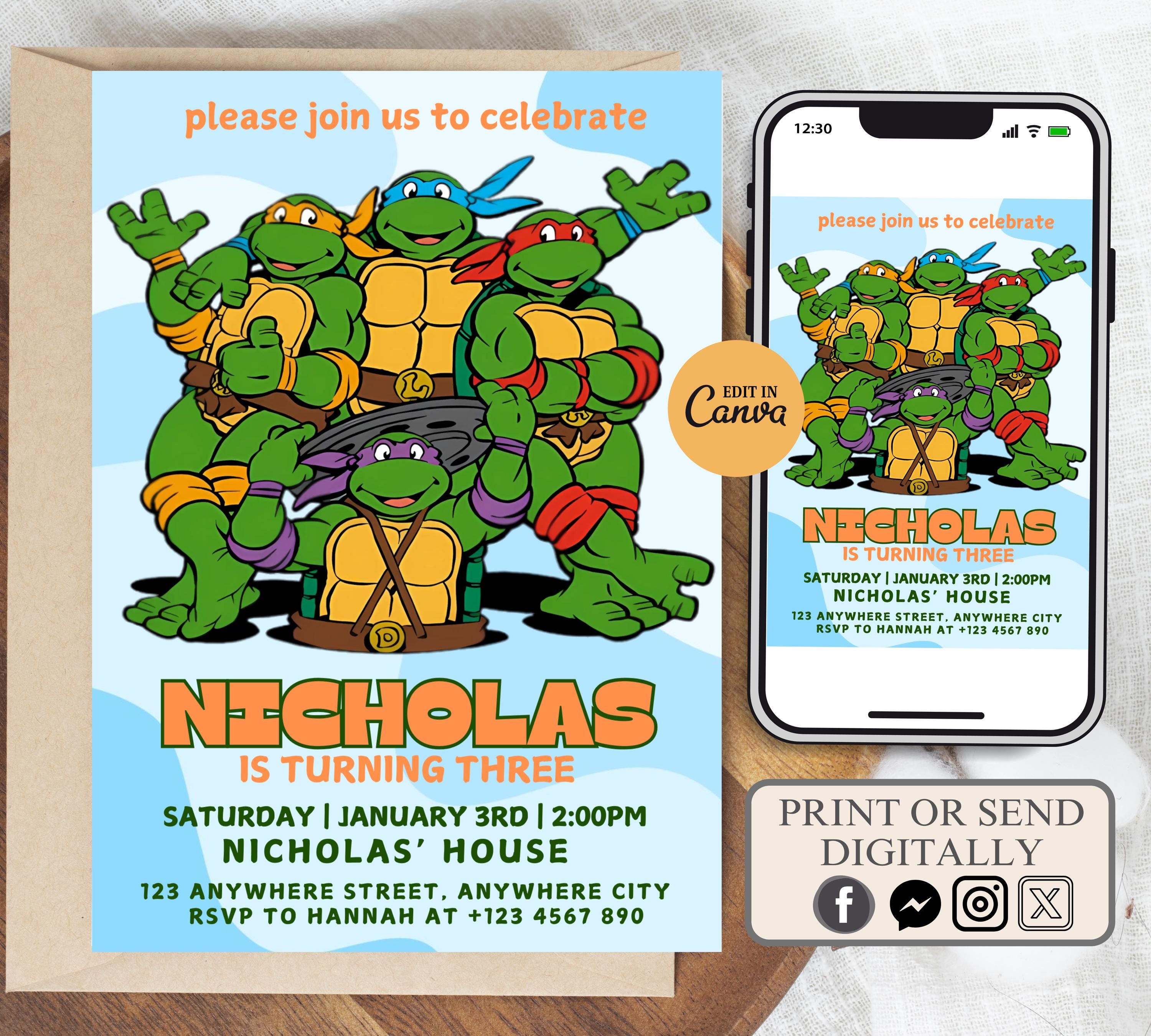 Editable Ninja Turtle Birthday Invitation | Printable Ninja Invite ...