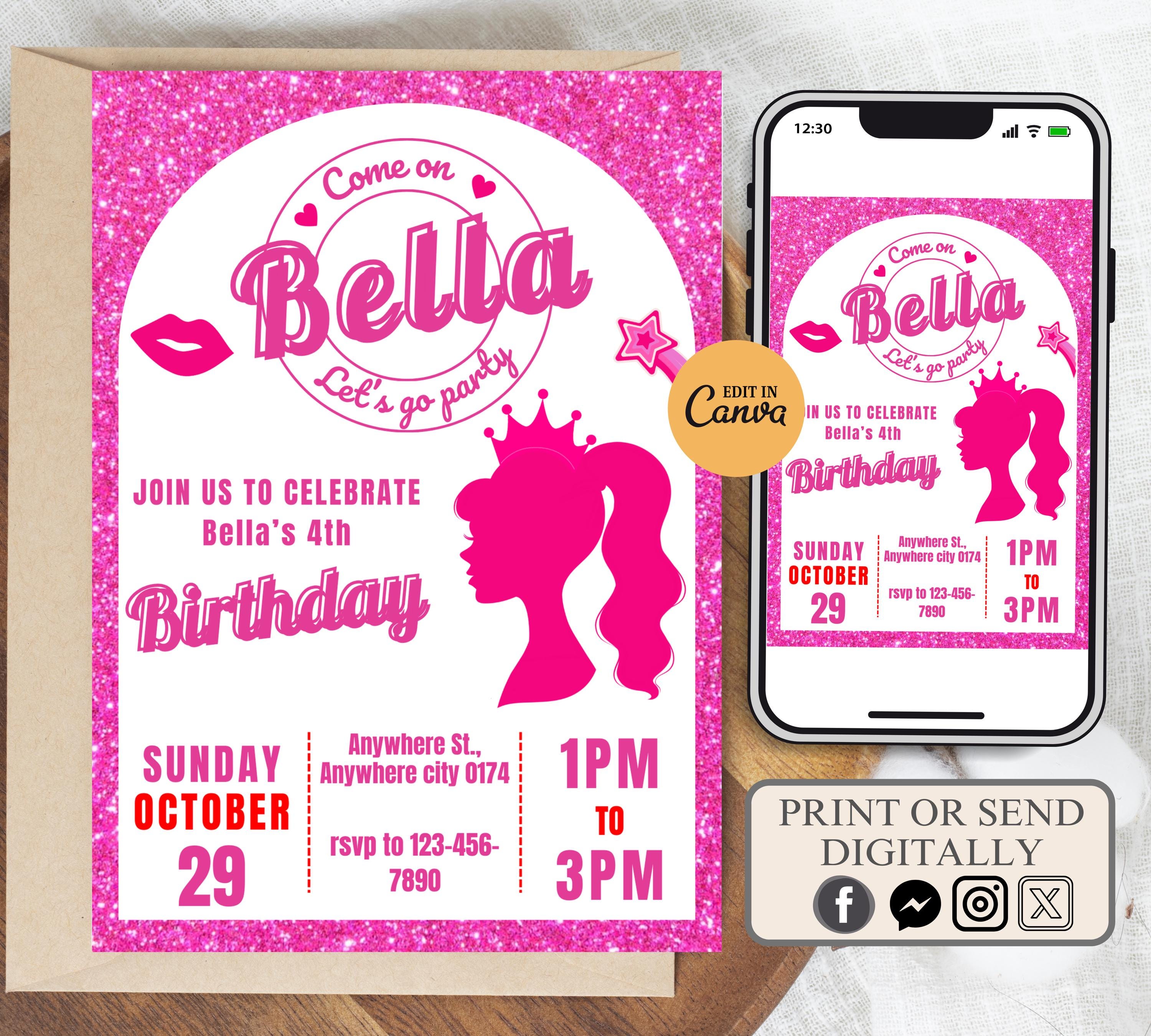 Editable Barbie Fashion Party Invitation, Barbie Girl Party Invite ...