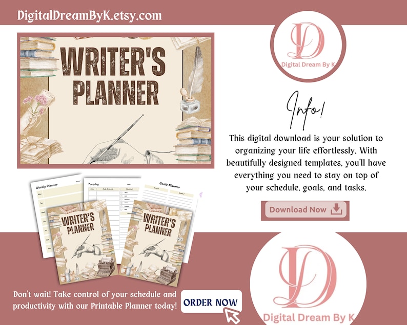 Undated Writer Planner, Monthly Writing Planner for Authors With ...