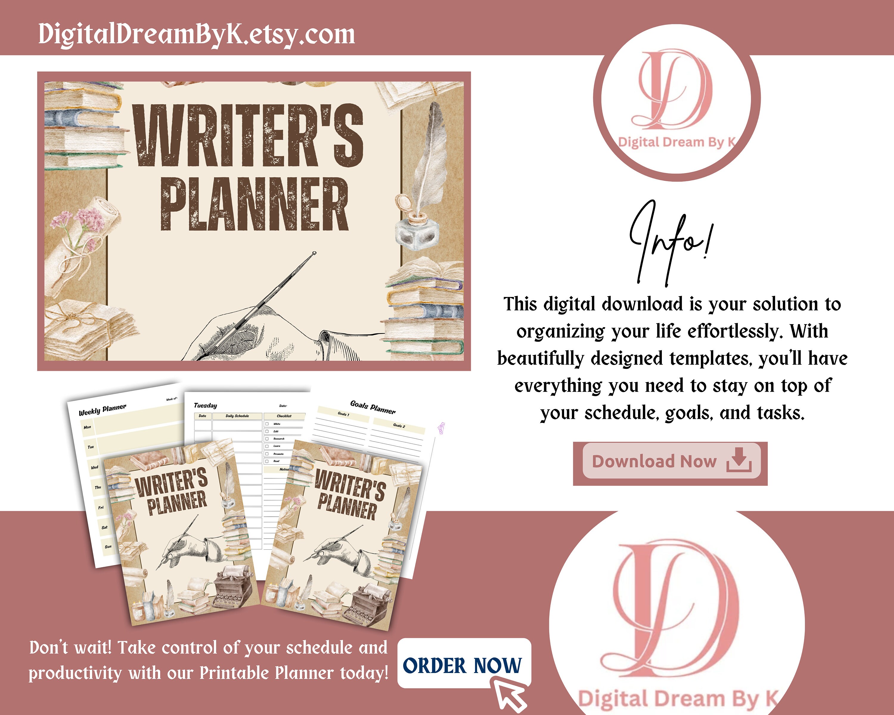 Undated Writer Planner, Monthly Writing Planner for Authors With ...