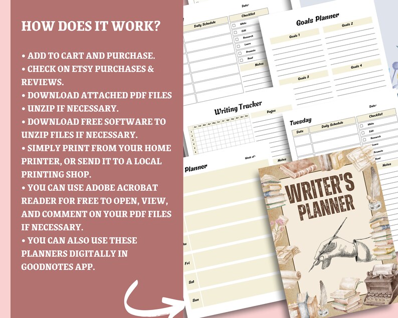 Undated Writer Planner, Monthly Writing Planner for Authors With ...