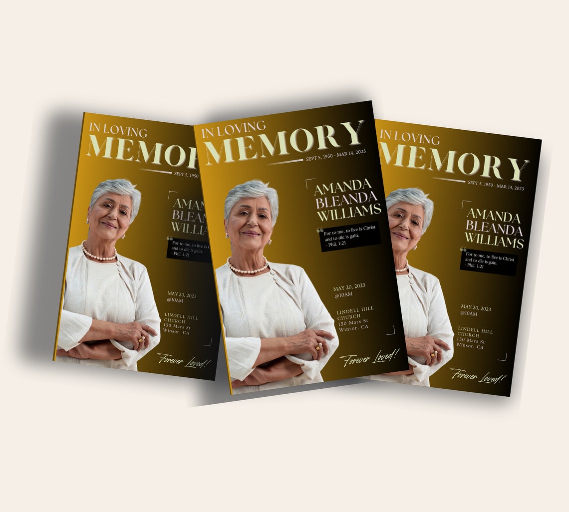 Editable Funeral Program Template Obituary Memorial Card Heavenly Cloud ...