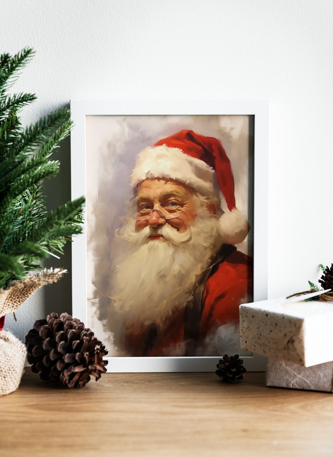 19x14 Santa Clause Oil Painting on Canvas With Wood Frame - Etsy