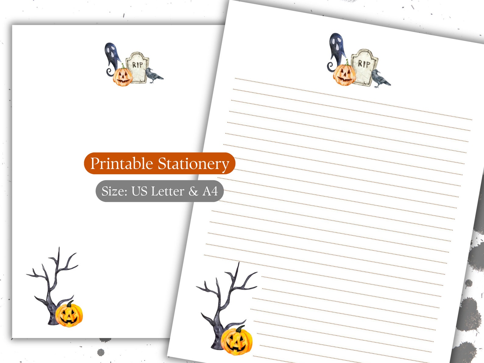 Halloween Stationery, Printable Stationery, Graveyard, A4, US Letter 8 ...