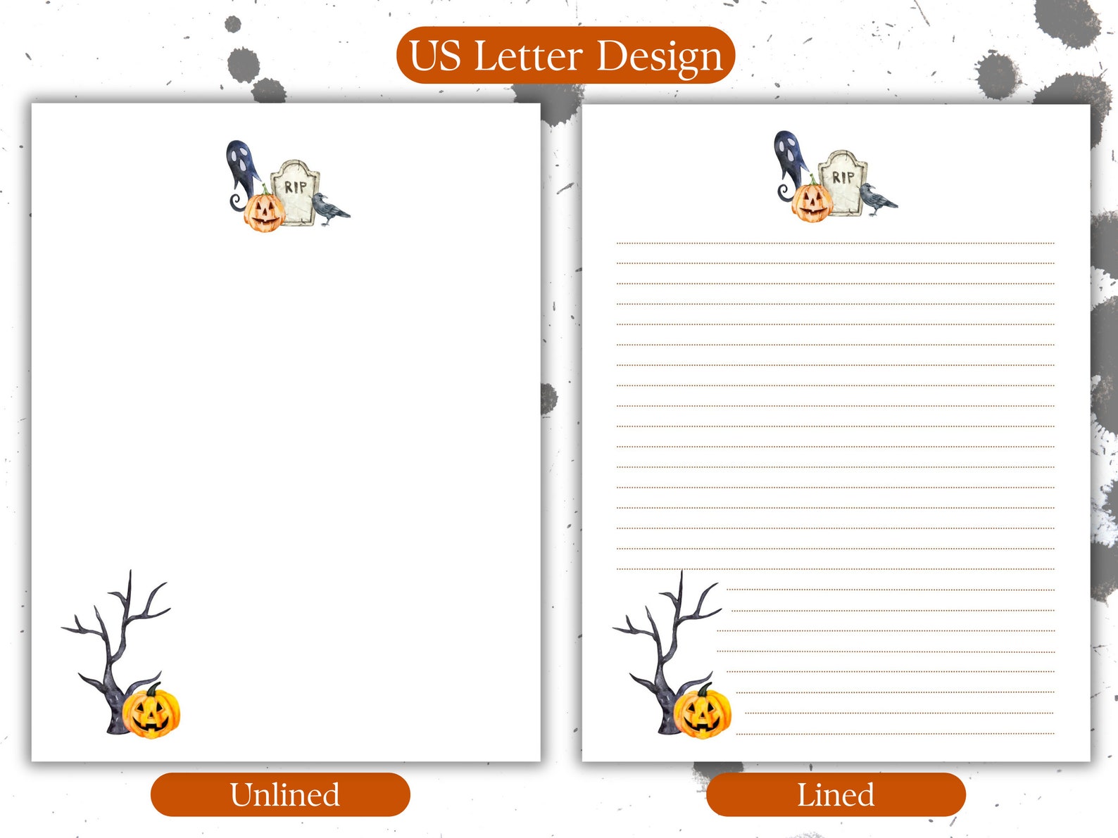 Halloween Stationery, Printable Stationery, Graveyard, A4, US Letter 8 ...