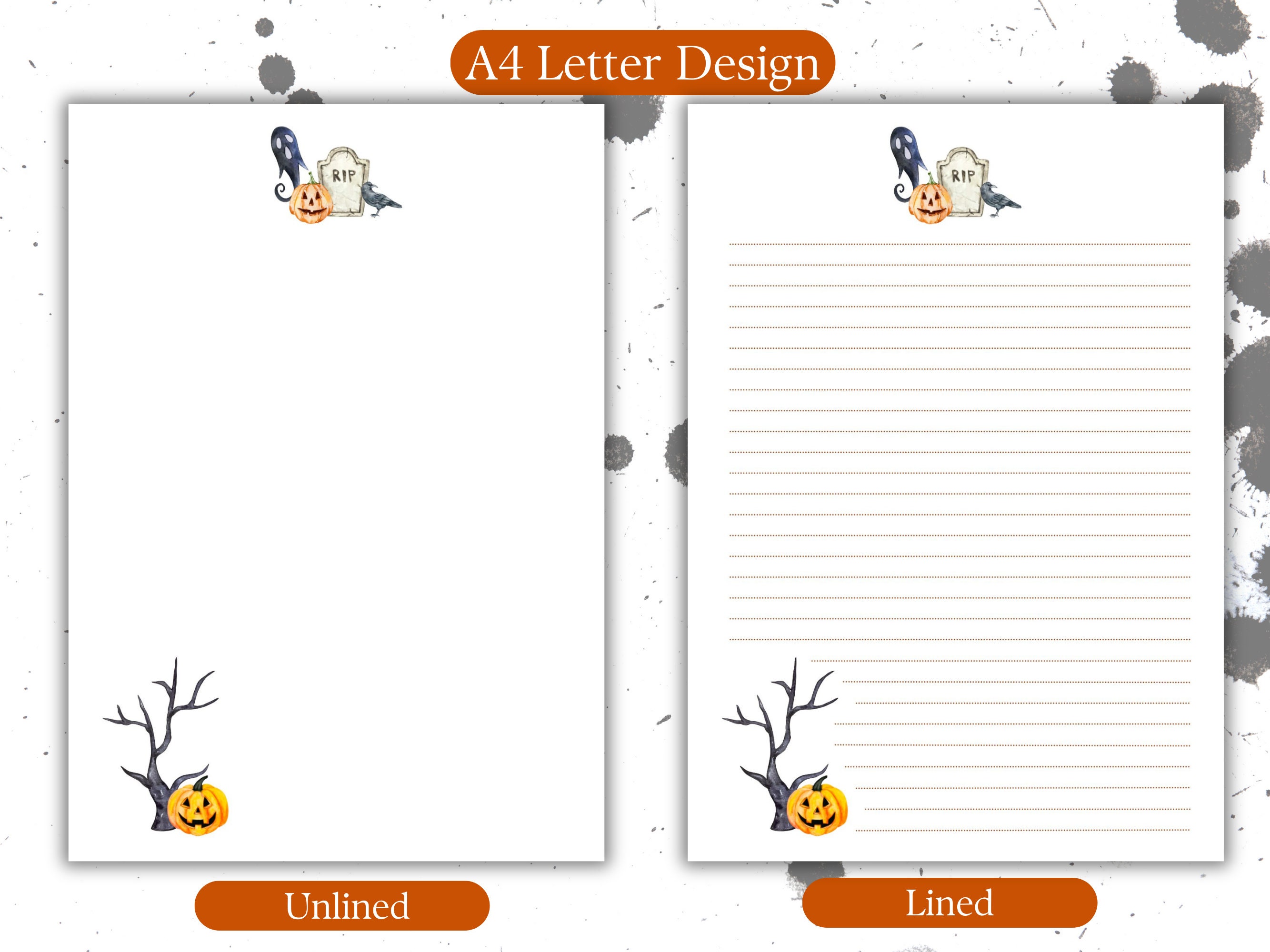 Halloween Stationery Printable Stationery Graveyard A4 US - Etsy