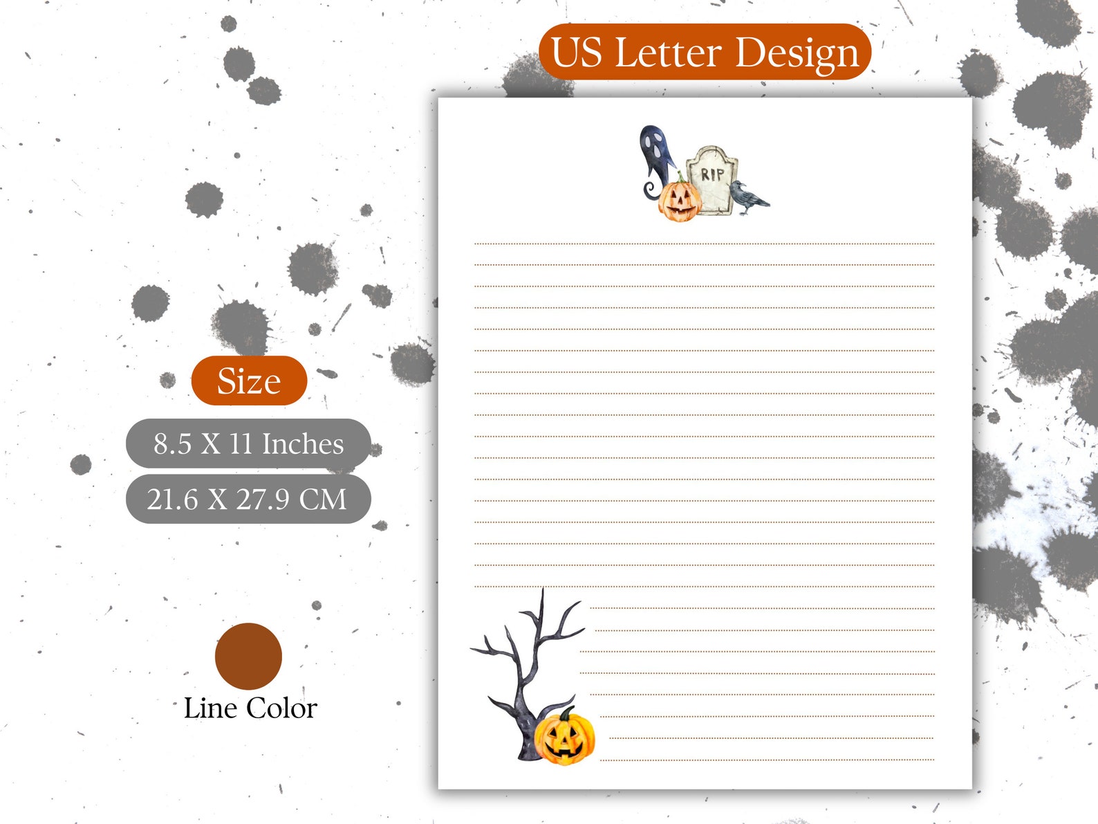 Halloween Stationery Printable Stationery Graveyard A4 US - Etsy