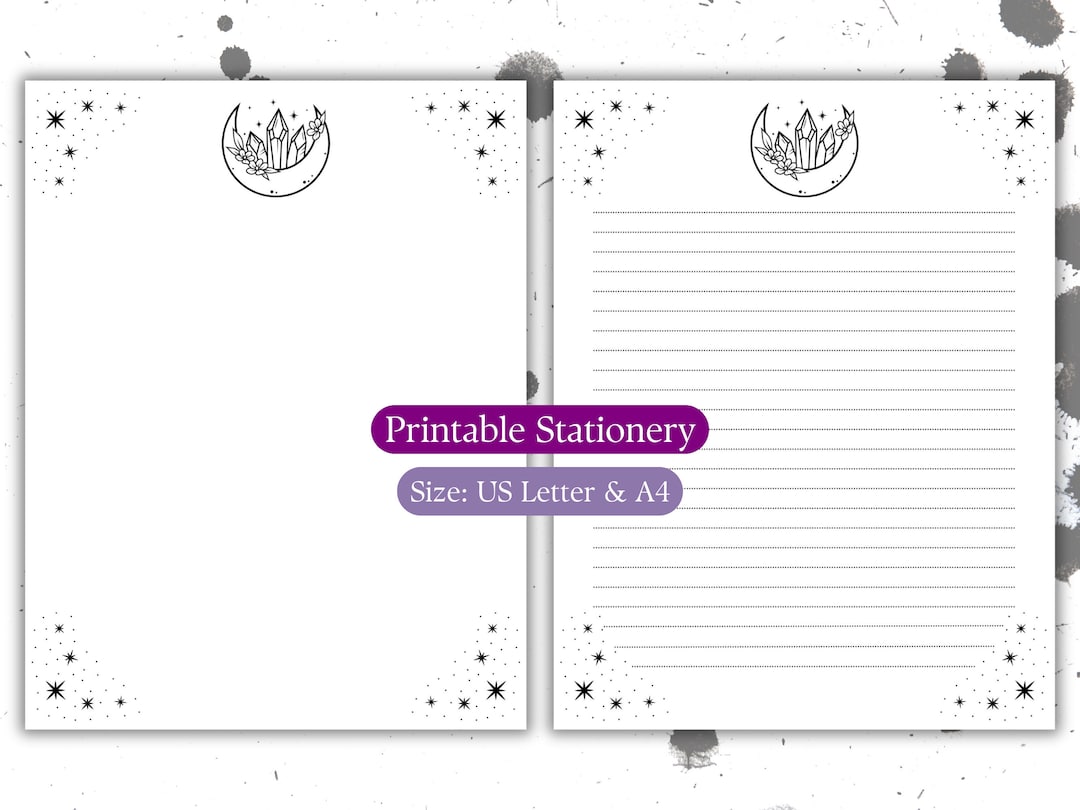 Crystal Moon Stationery, Printable Stationery, A4, US Letter 8.5x11 In ...