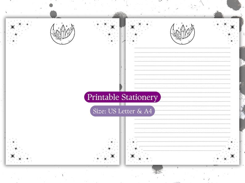 Crystal Moon Stationery, Printable Stationery, A4, US Letter 8.5x11 In ...