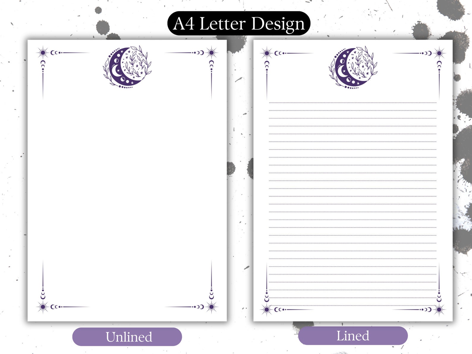 Lunar Witch Stationery, Purple Moon Printable Stationery, A4, US Letter ...