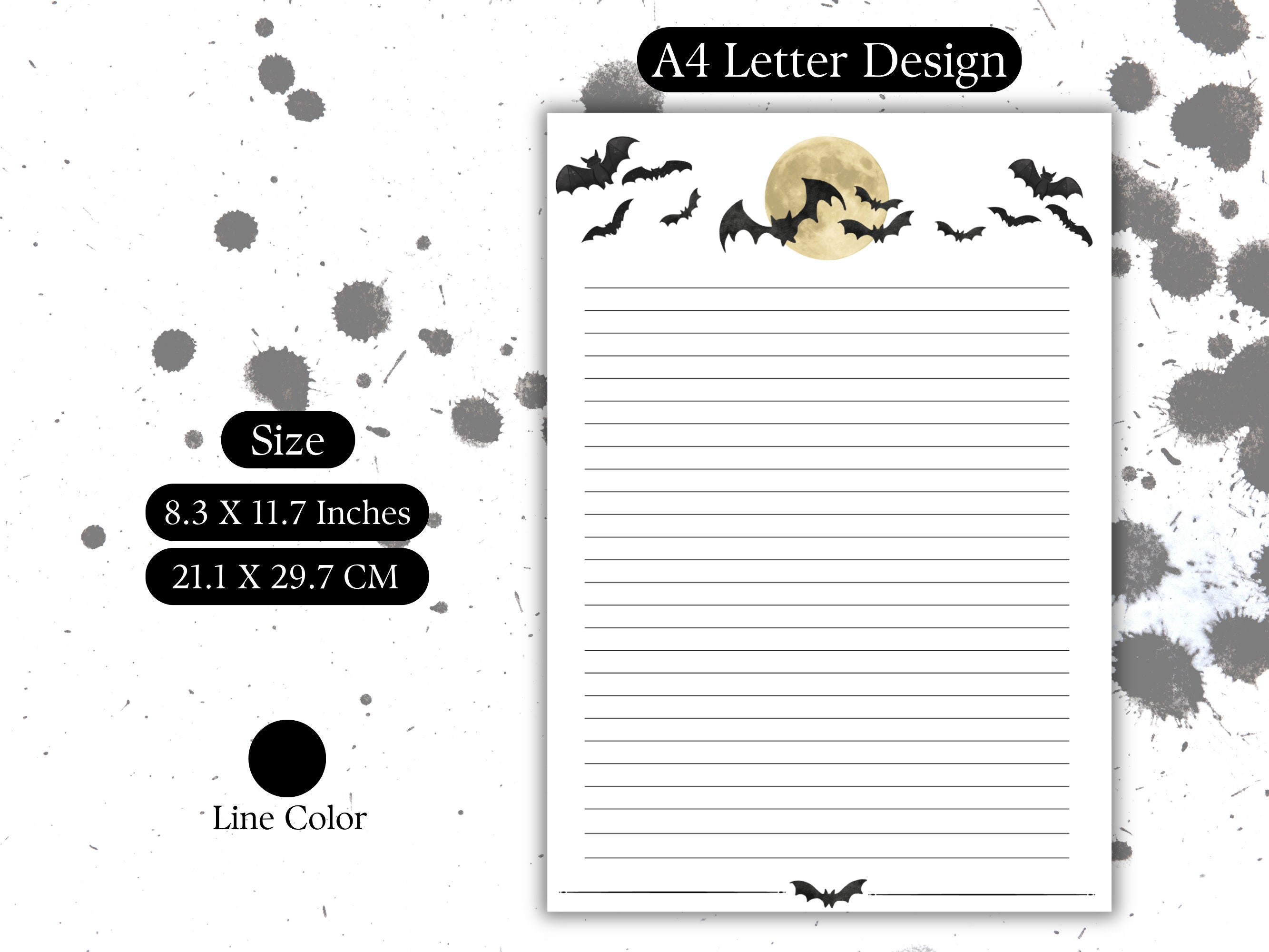 Bats and Full Moon Stationery Halloween Printable Stationery - Etsy