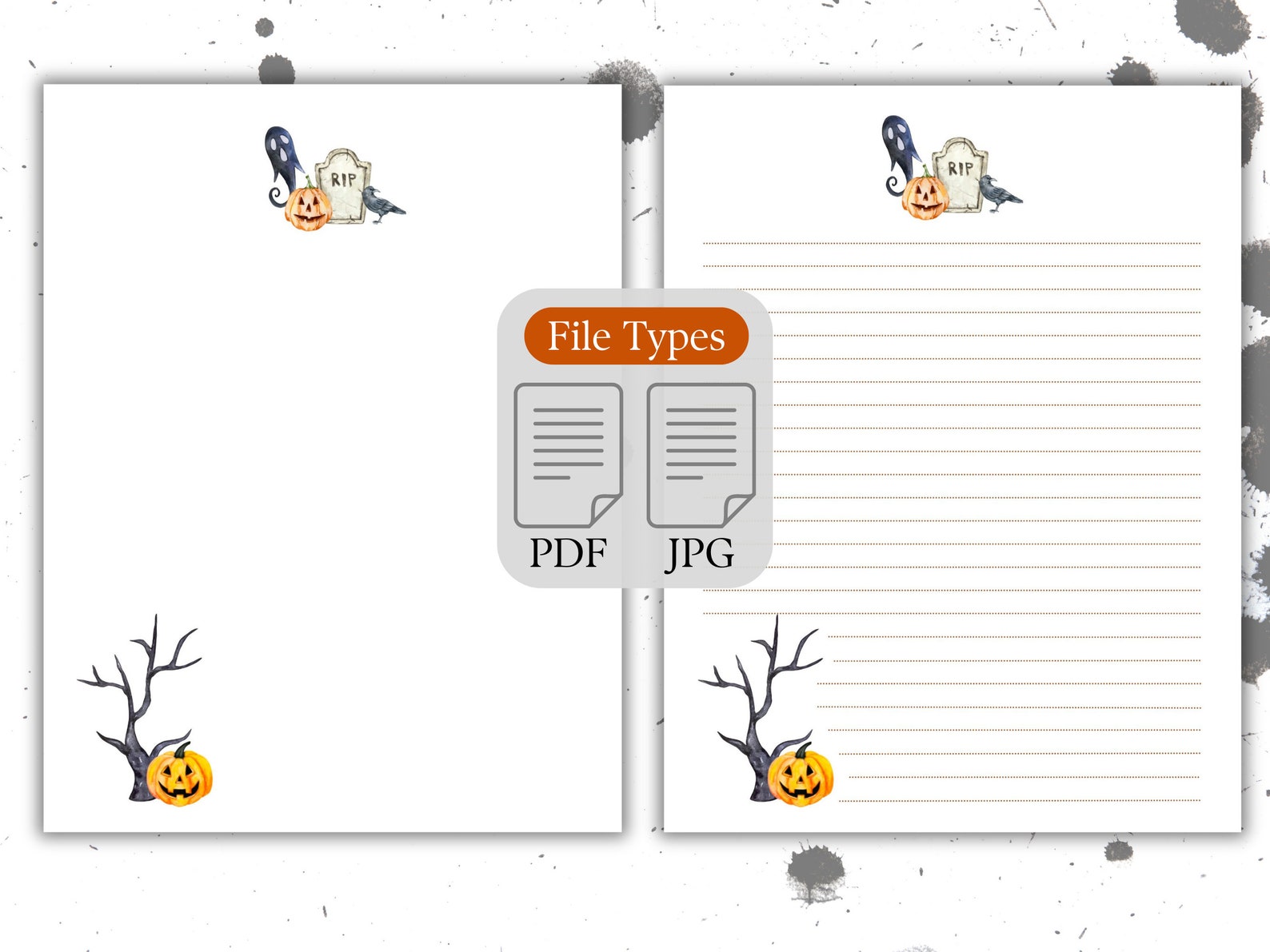 Halloween Stationery, Printable Stationery, Graveyard, A4, US Letter 8 ...