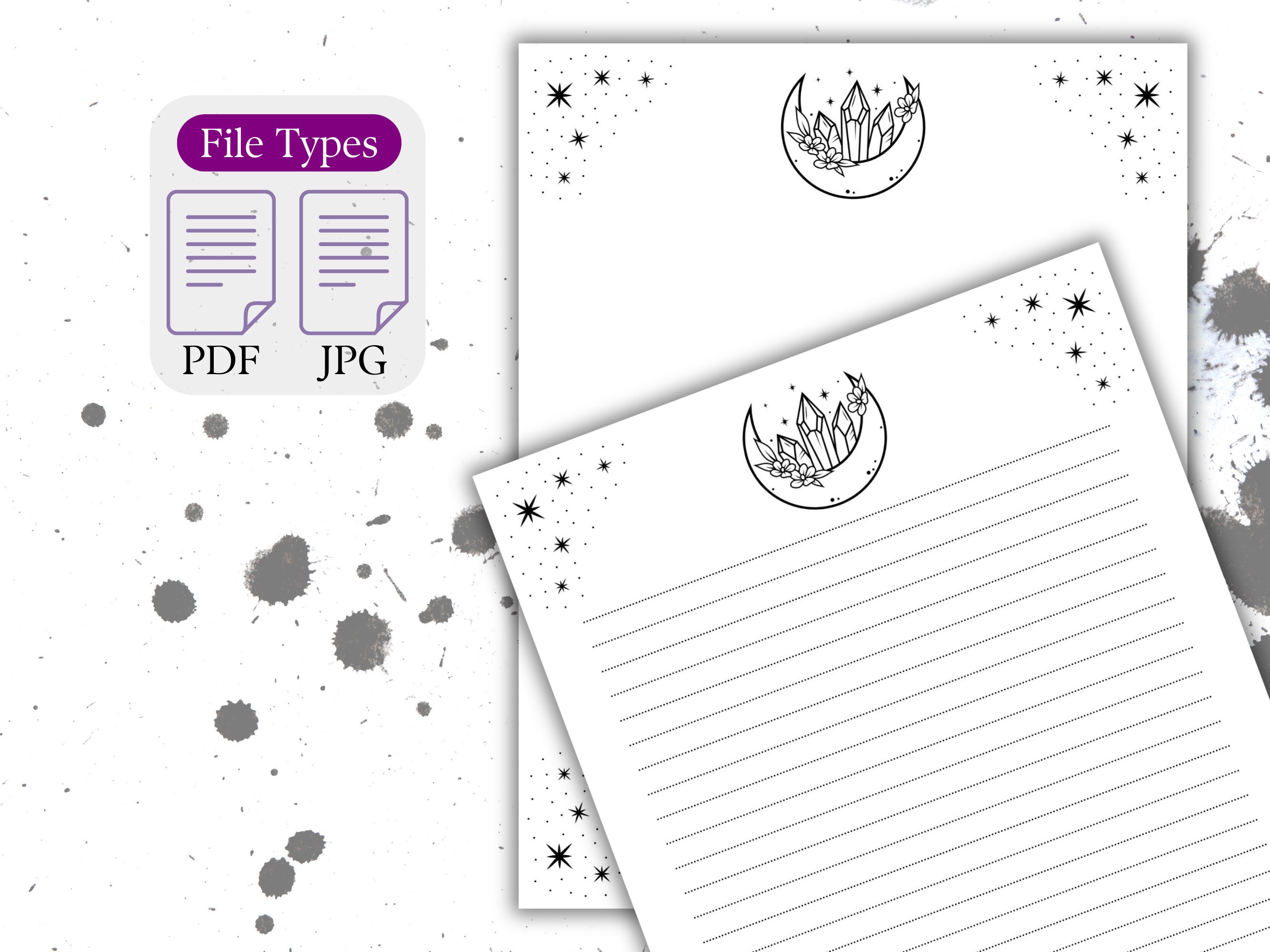 Crystal Moon Stationery, Printable Stationery, A4, US Letter 8.5x11 In ...