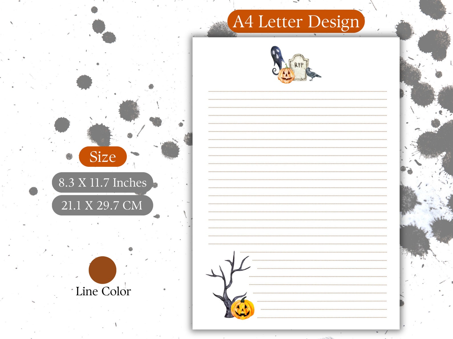 Halloween Stationery, Printable Stationery, Graveyard, A4, US Letter 8 ...
