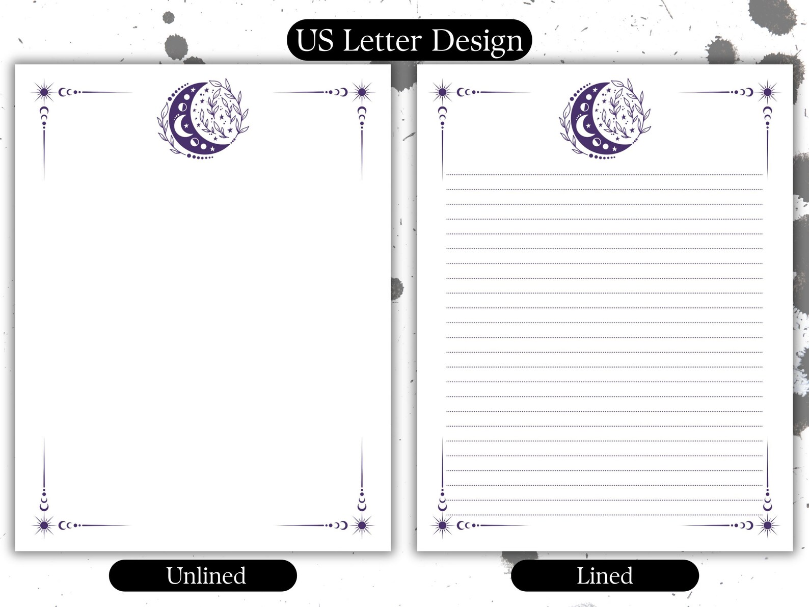 Lunar Witch Stationery, Purple Moon Printable Stationery, A4, US Letter ...