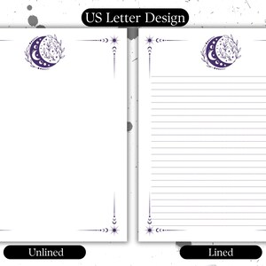 Lunar Witch Stationery, Purple Moon Printable Stationery, A4, US Letter ...