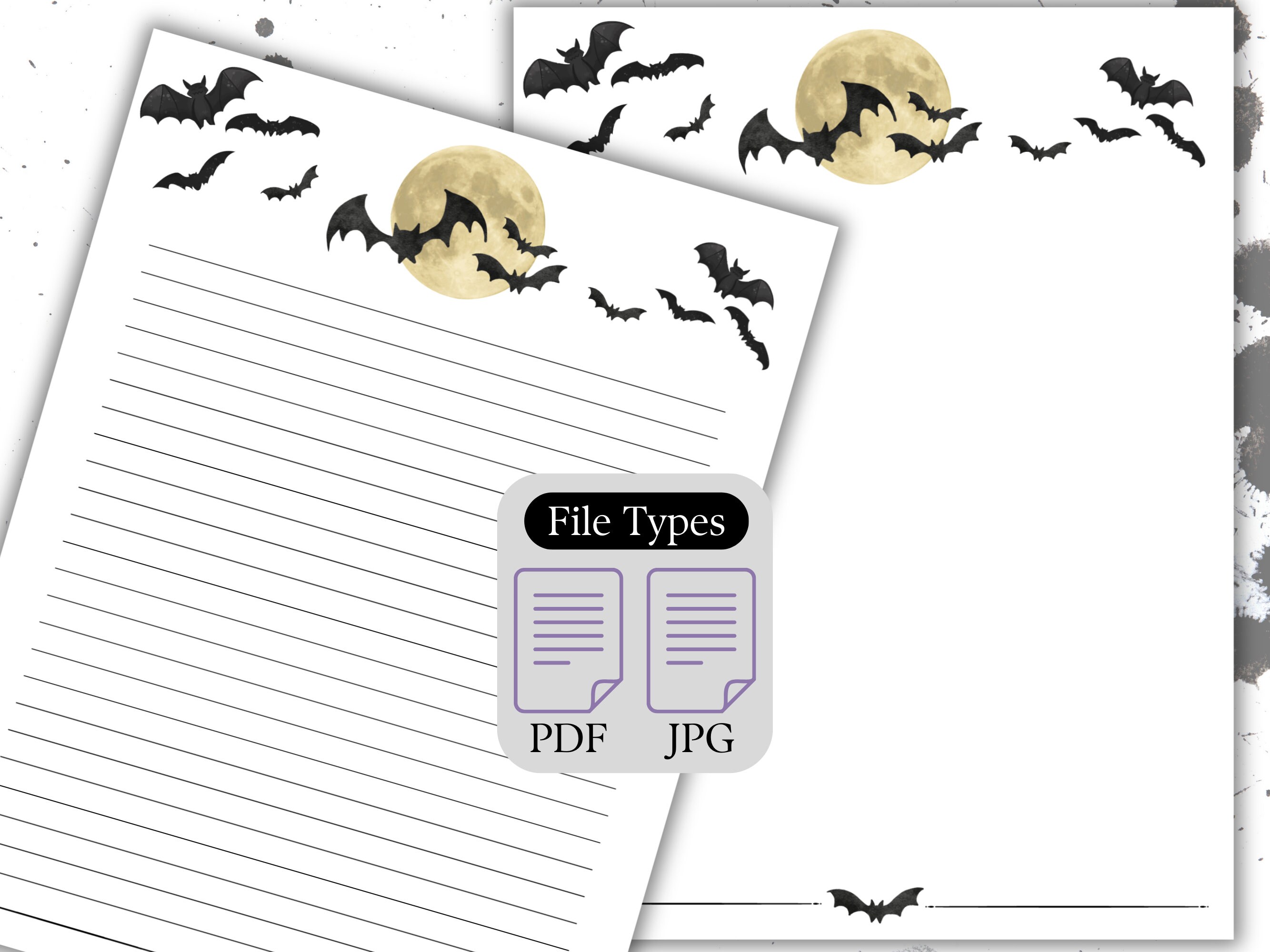 Bats and Full Moon Stationery Halloween Printable Stationery, A4 US ...