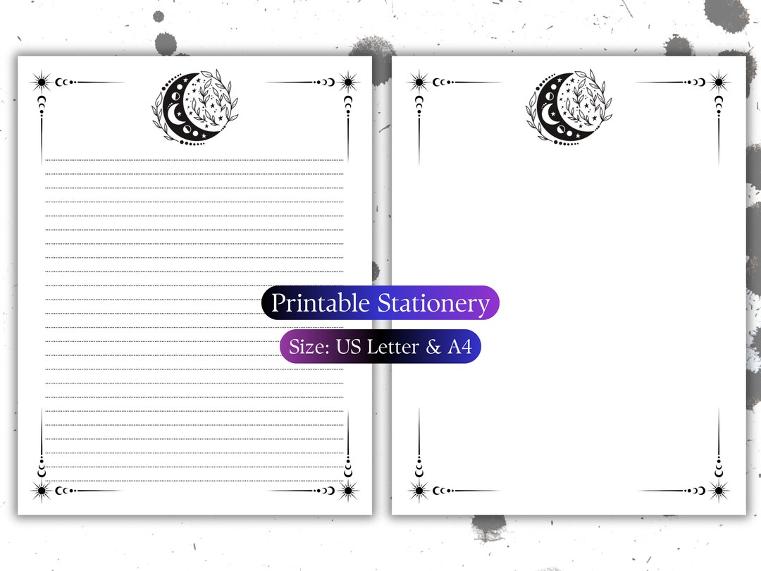 Lunar Witch Stationery, Printable Stationery, A4, US Letter 8.5x11 In ...