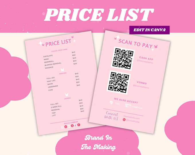 Printable Price List Template, Scan to Pay Template, QR Code Sign ...