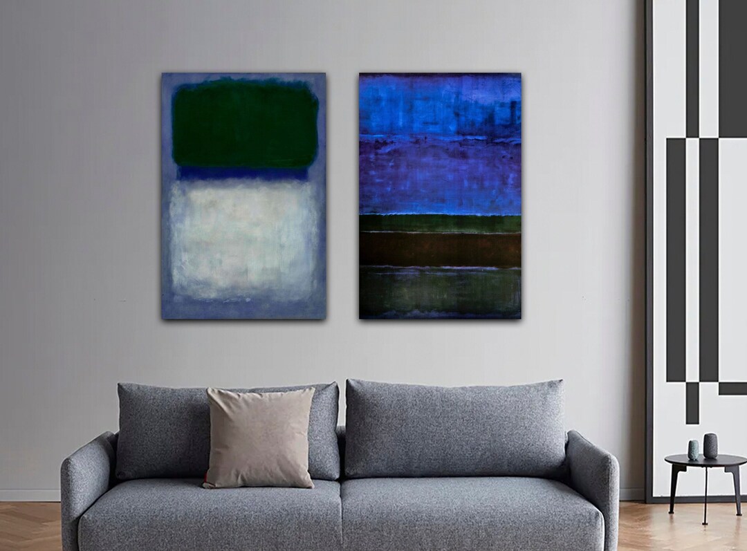 2er Set Mark Rothko Wandkunst, moderne Wandkunst 2er-Set von Mark Rothko, dunkelblaue, grüne und ...