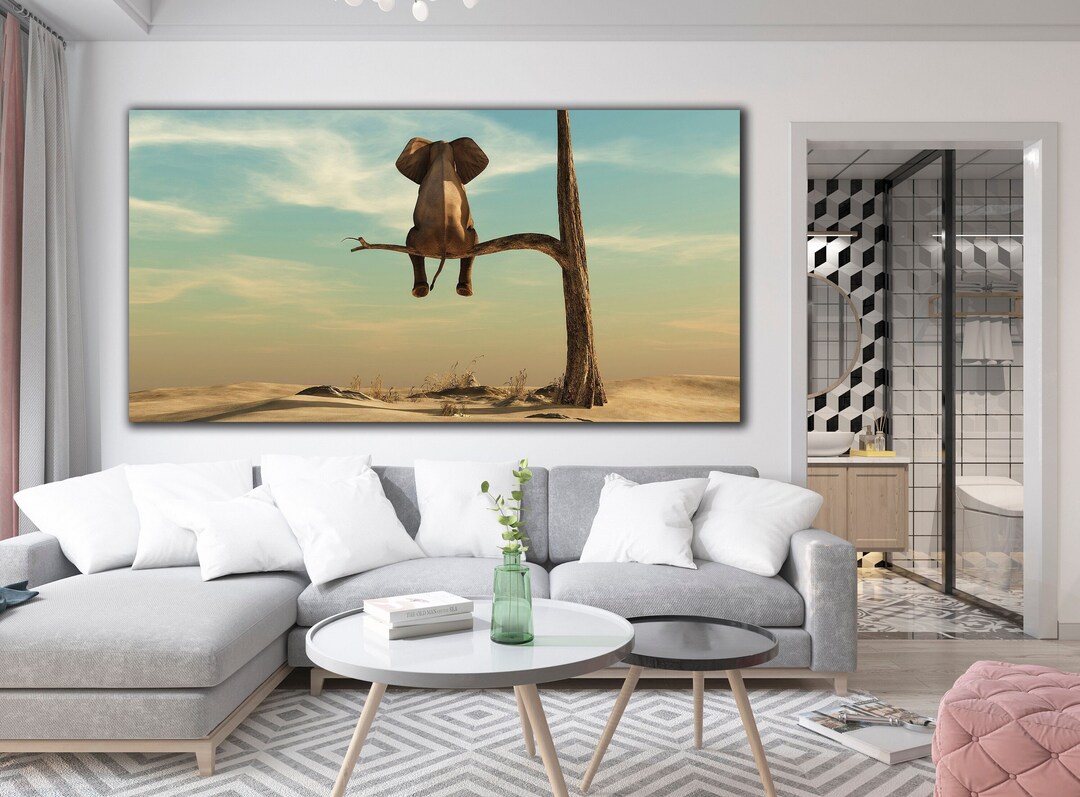 Elephant Sitting on a Tree Branch Canvas Wall Art, Ethereal Musings ...