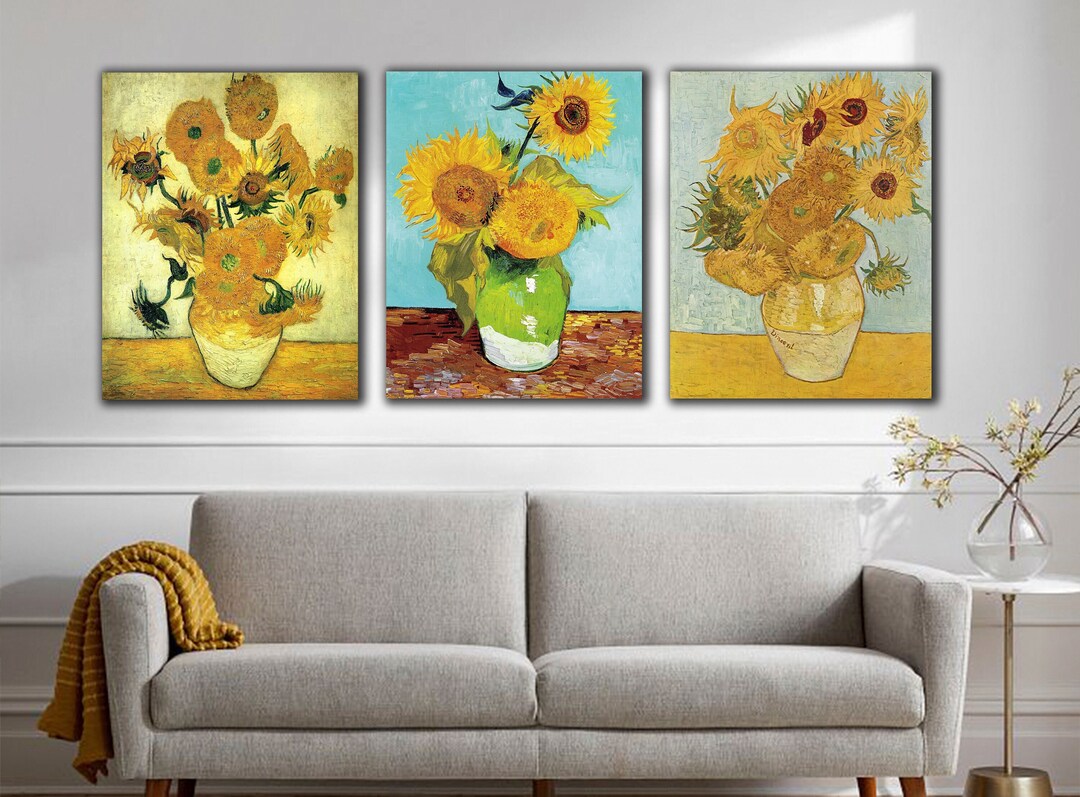 Set of 3 Canvas Sunflower Artwork by Van Gogh, Sunflower Symphony: Van ...