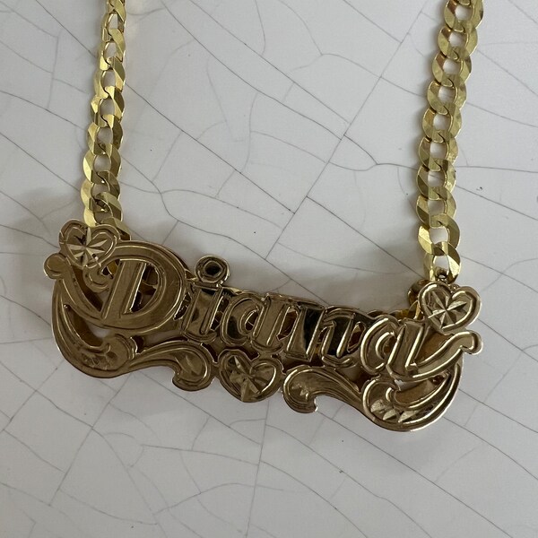 Double Name Plate Necklace 10k Gold - Etsy