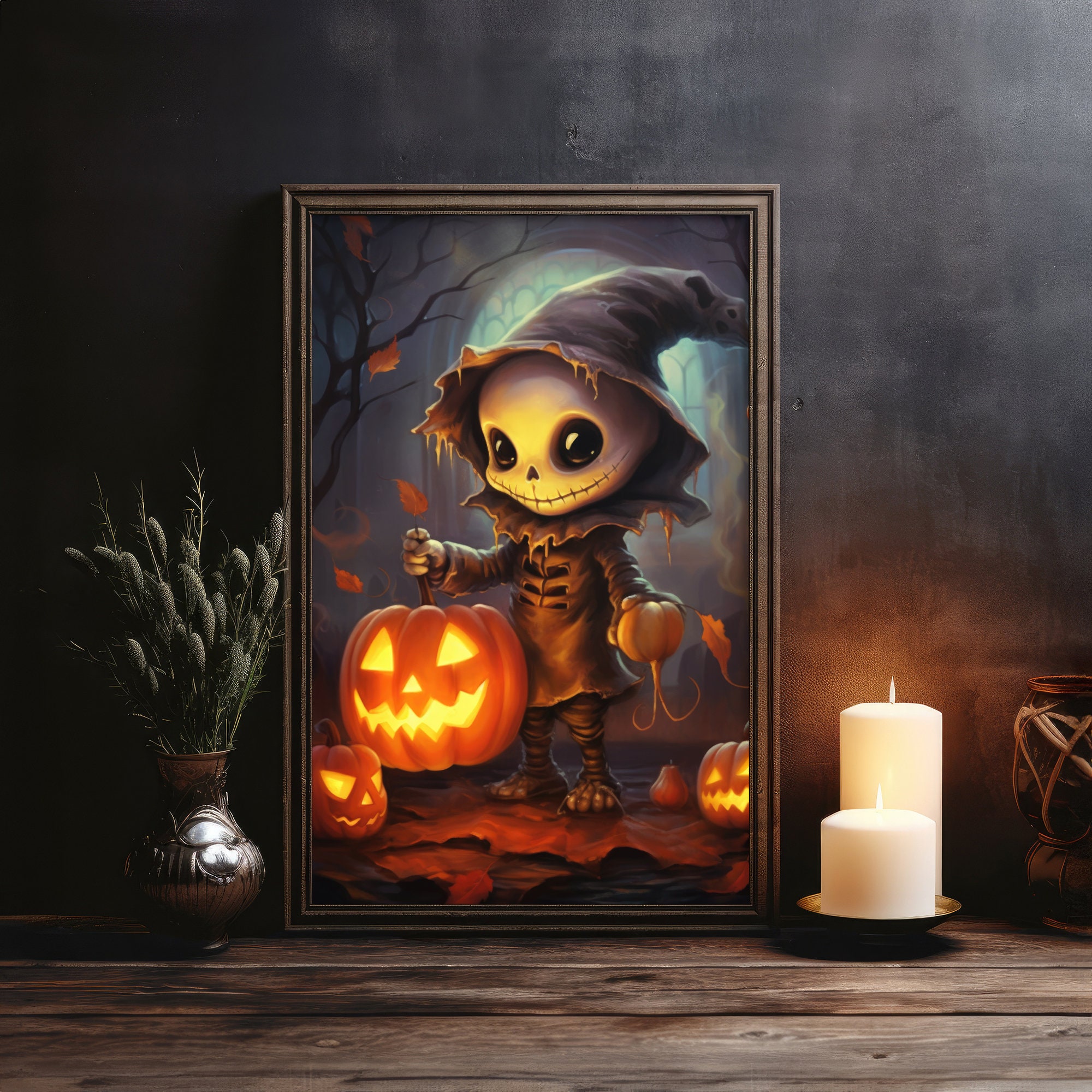 Cute Skeleton Printable Art, Skeleton Wearing a Costume, Halloween Wall ...