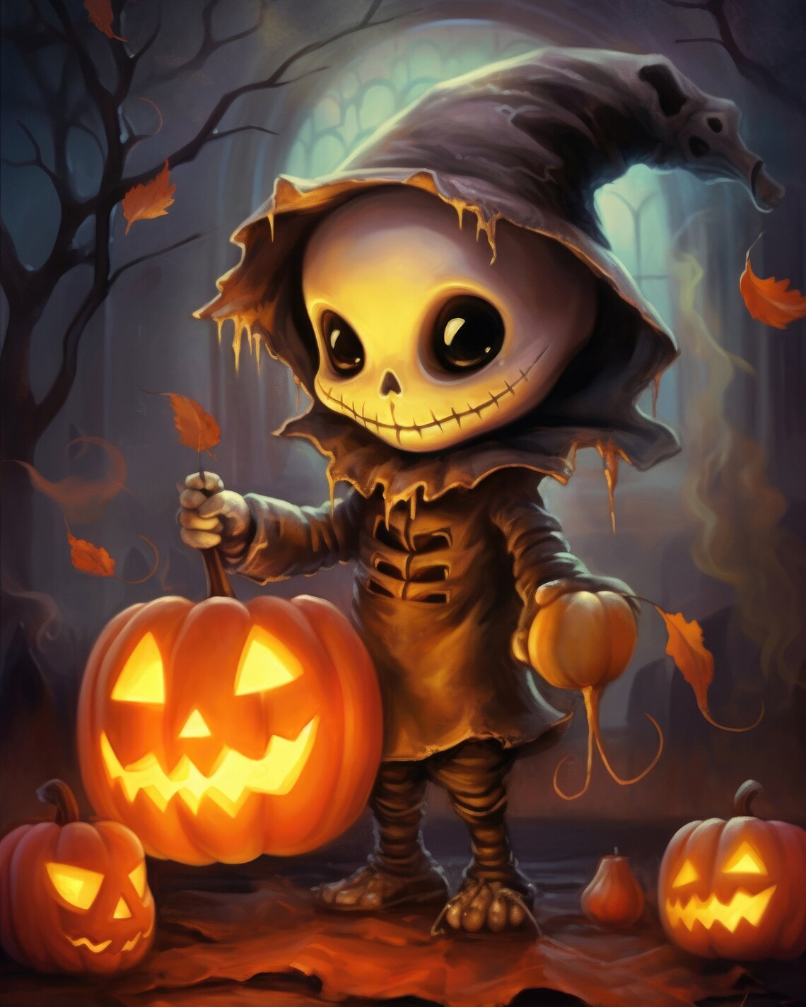 Cute Skeleton Printable Art, Skeleton Wearing a Costume, Halloween Wall ...