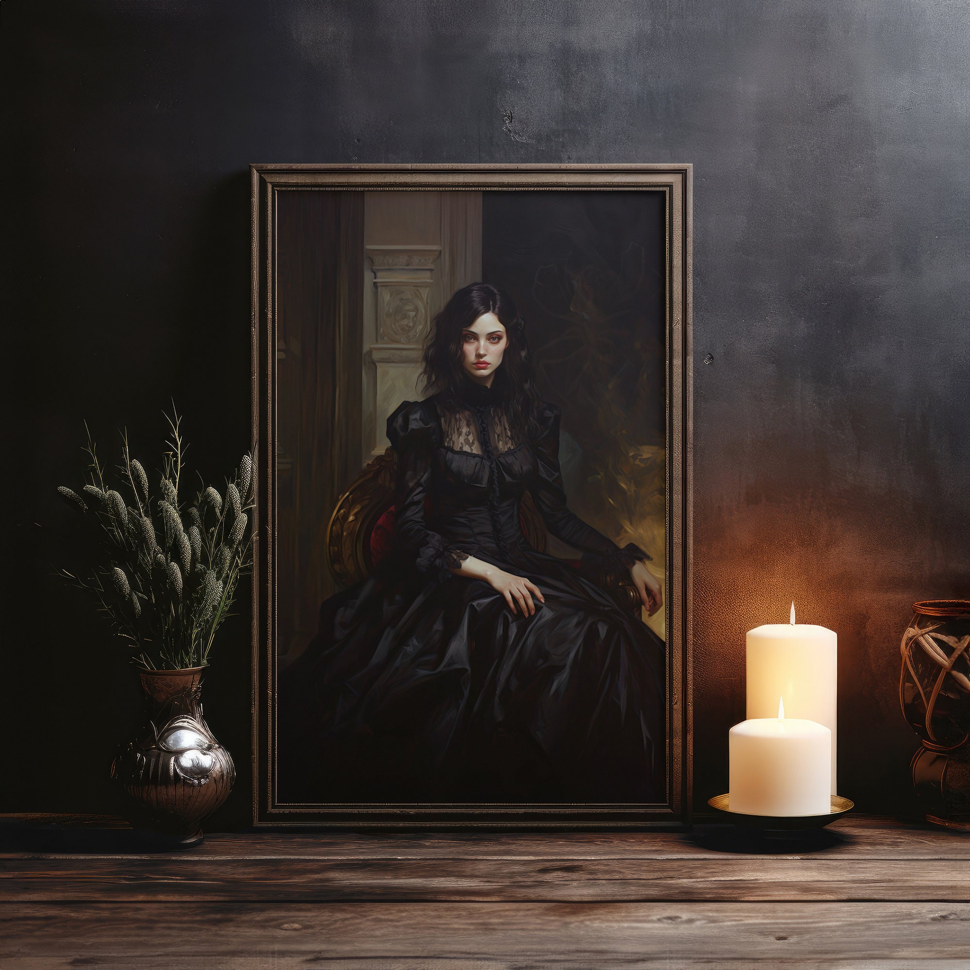Haunted Gothic Portrait, Printable Painting, Dark Girl Aesthetic, Dark ...