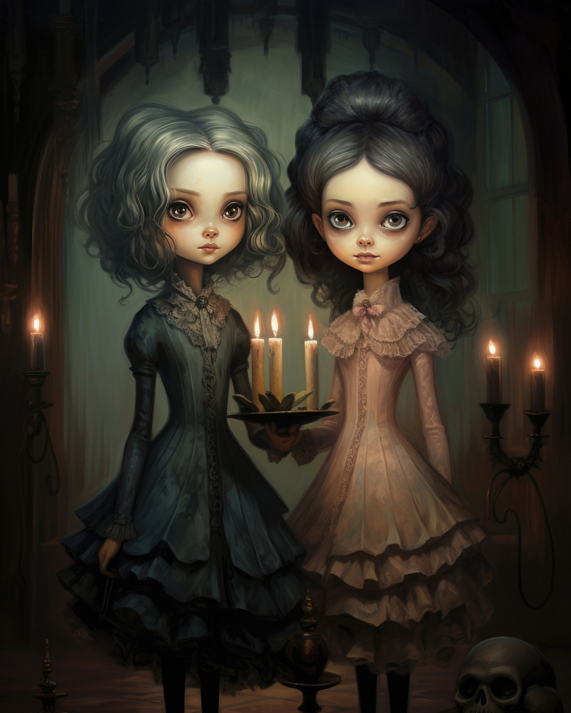 Adorable Gothic Best Friends Printable Art, Goth Girls, Cute Haunted ...