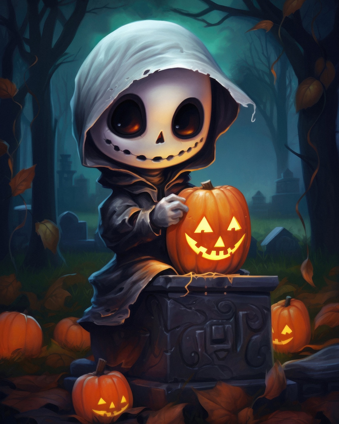 Cute Skeleton Printable Art Skeleton With a Pumpkin - Etsy