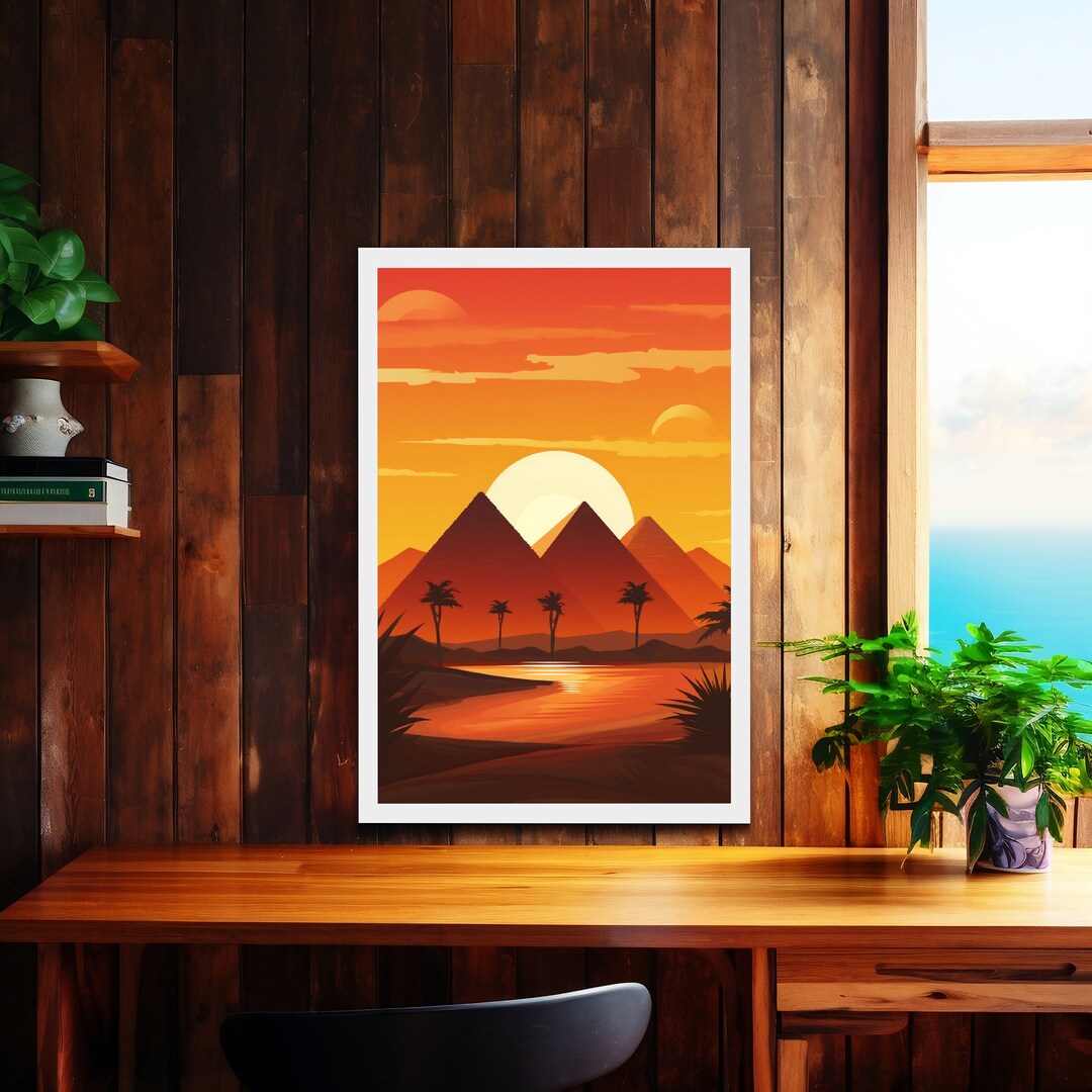 The Pyramids of Giza, Wonders of the World Travel Posters, Travel Print ...