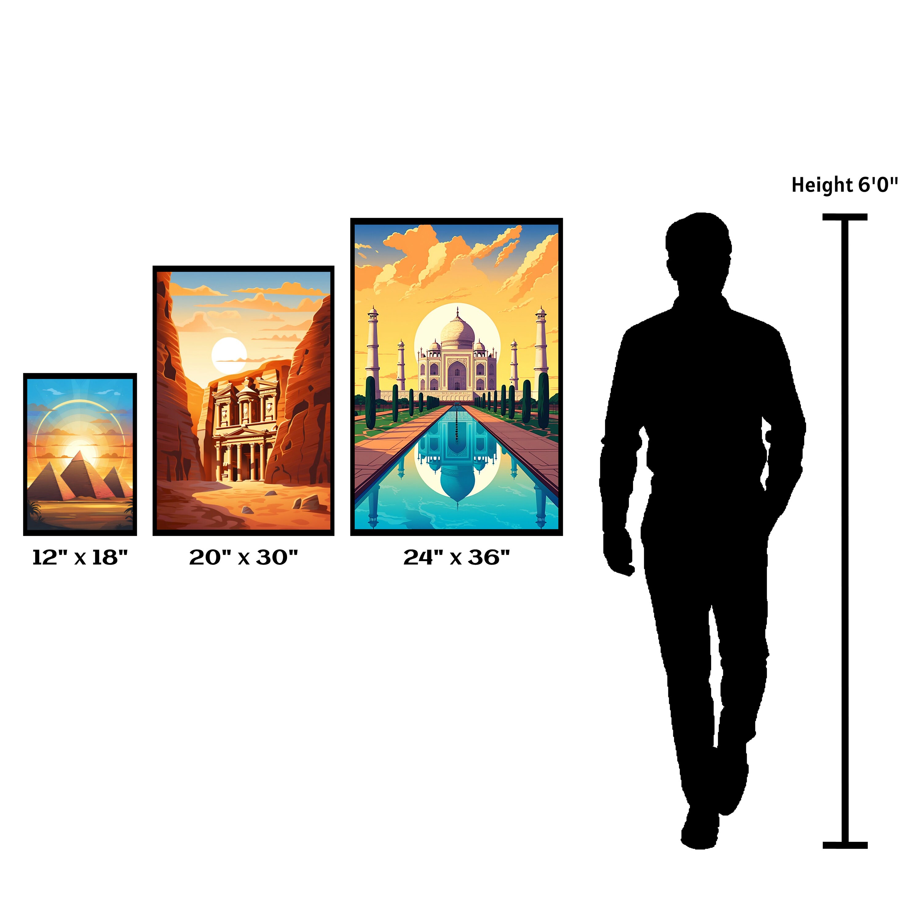 The Pyramids of Giza, Wonders of the World Travel Posters, Travel Print ...