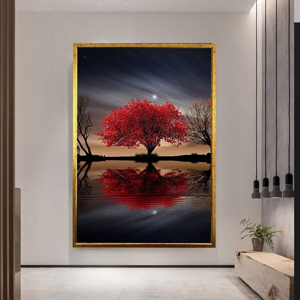 Red Tree Painting - Etsy