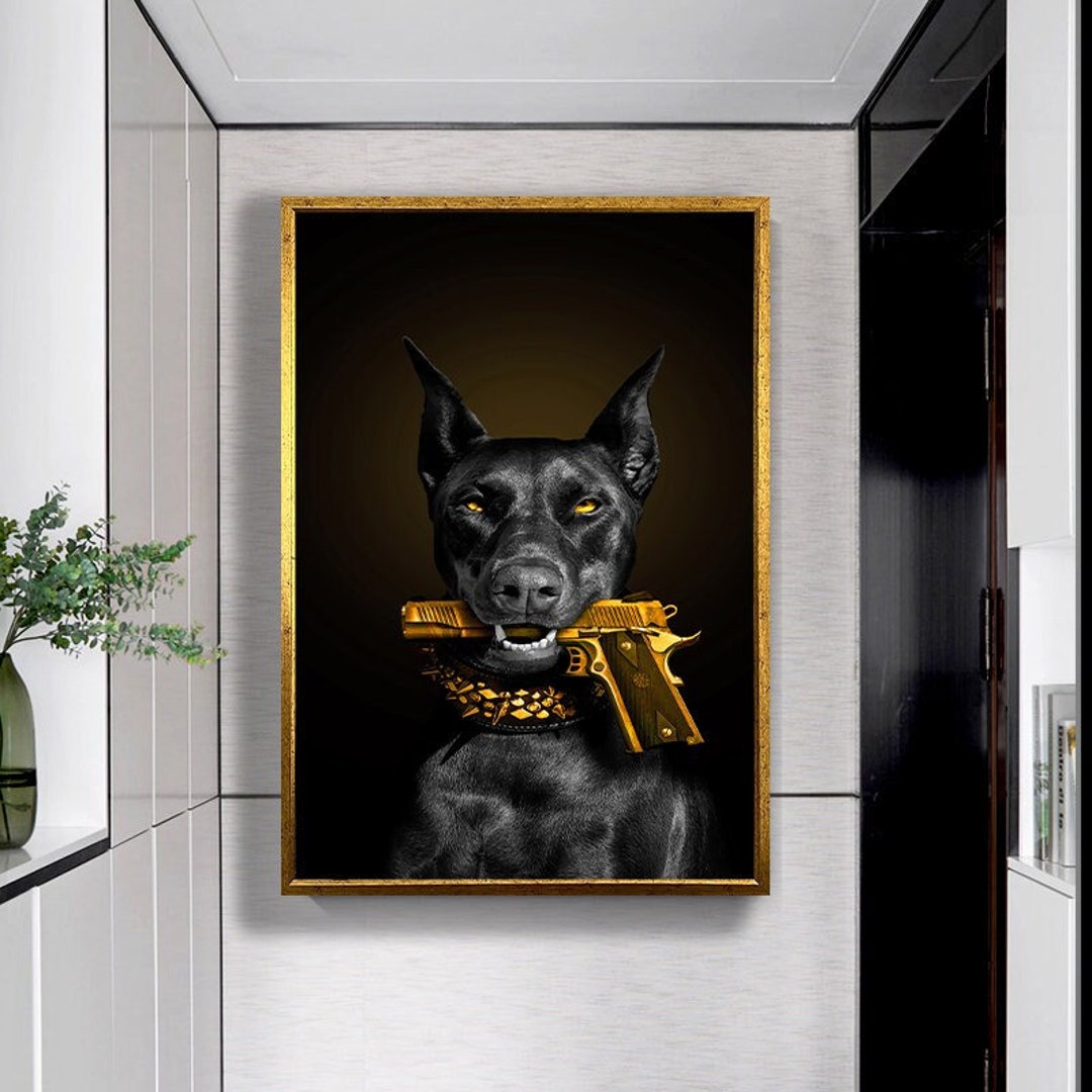 Wall Art Picture Doberman Wild Dog,hypebeast Modern Doberman,golden Gun ...