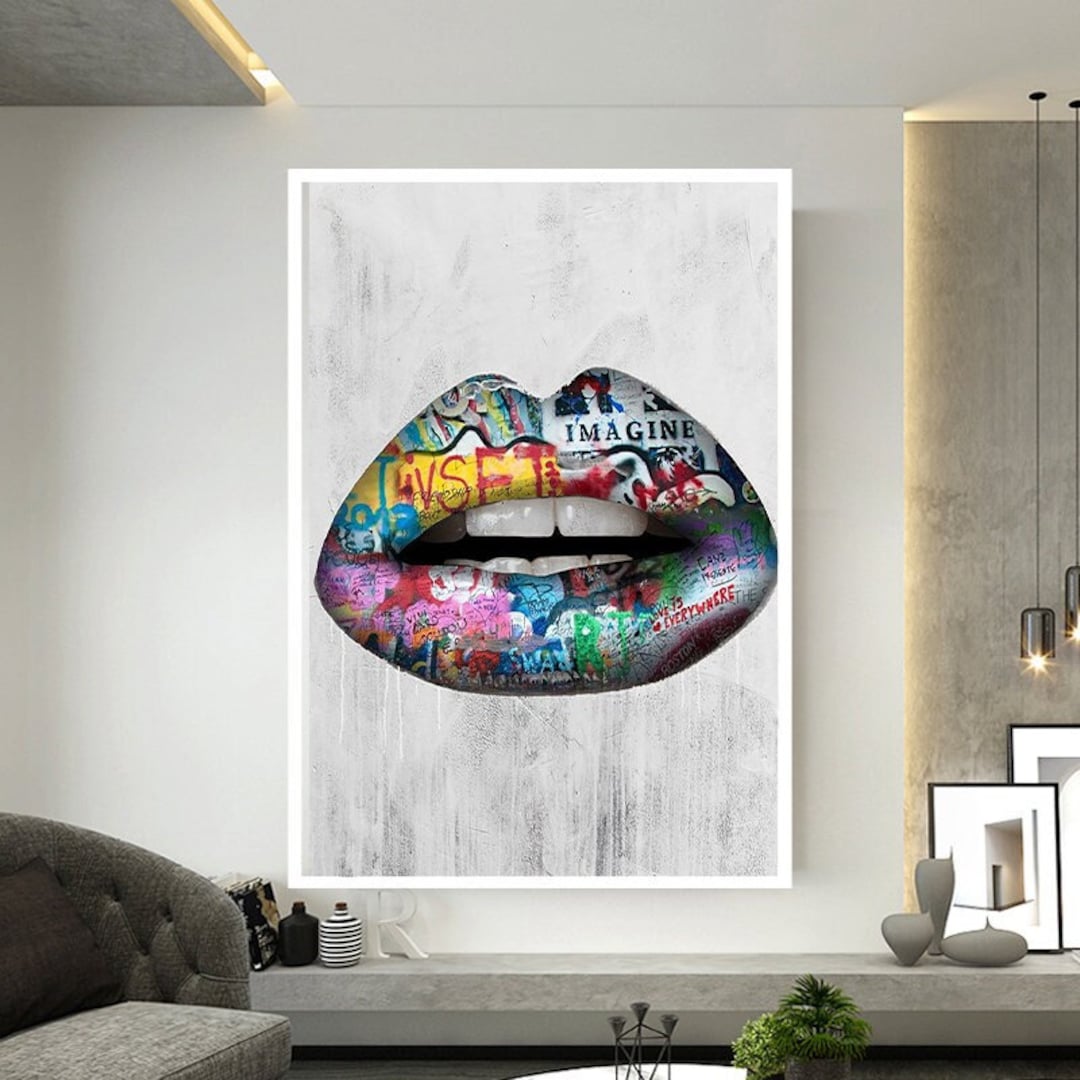 Graffiti Lip Wall Decor , Pop Art , Graffiti Canvas Print , Graffiti ...