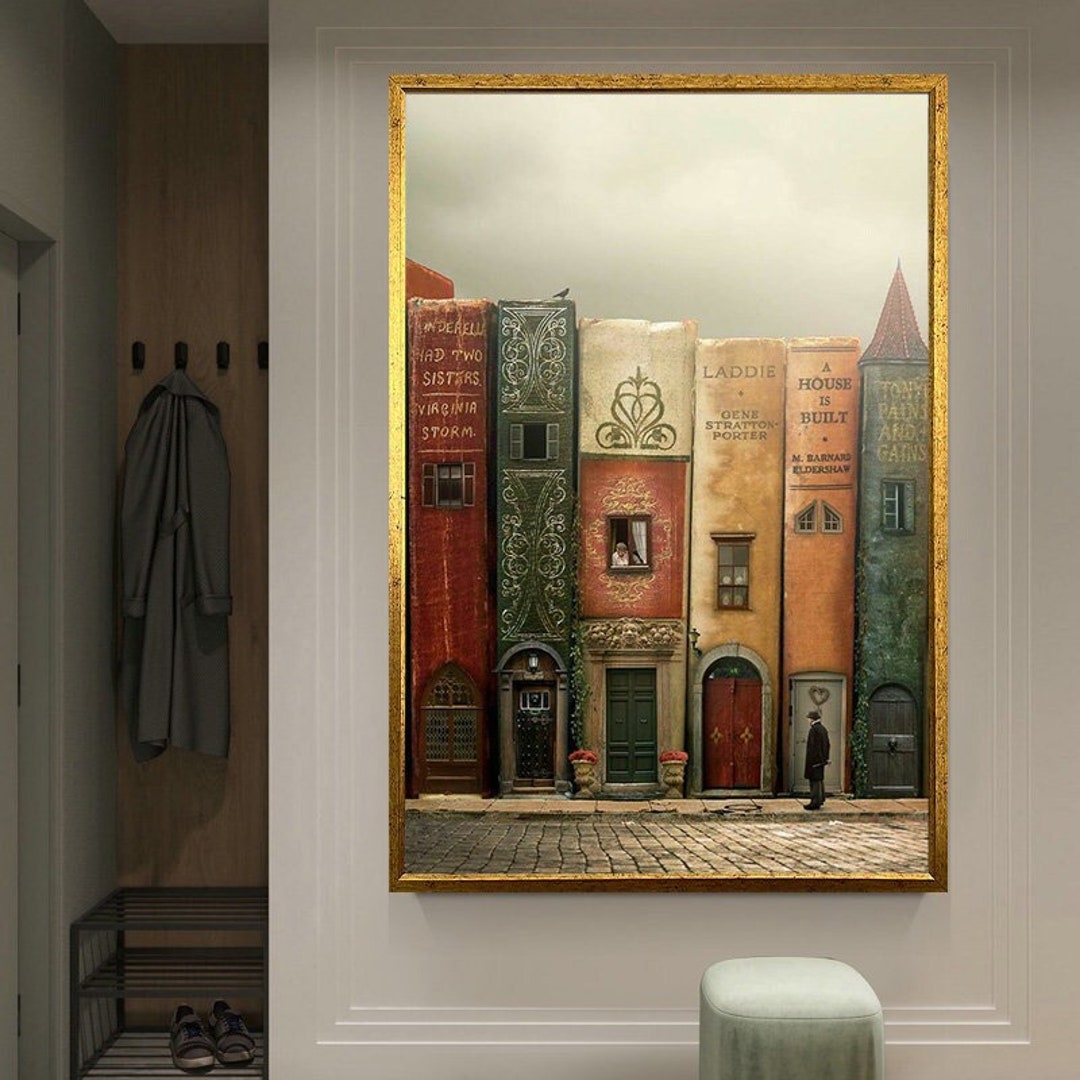 Surreal Library Canvas Wall Art, Book Library Decor, Librarian Wall ...