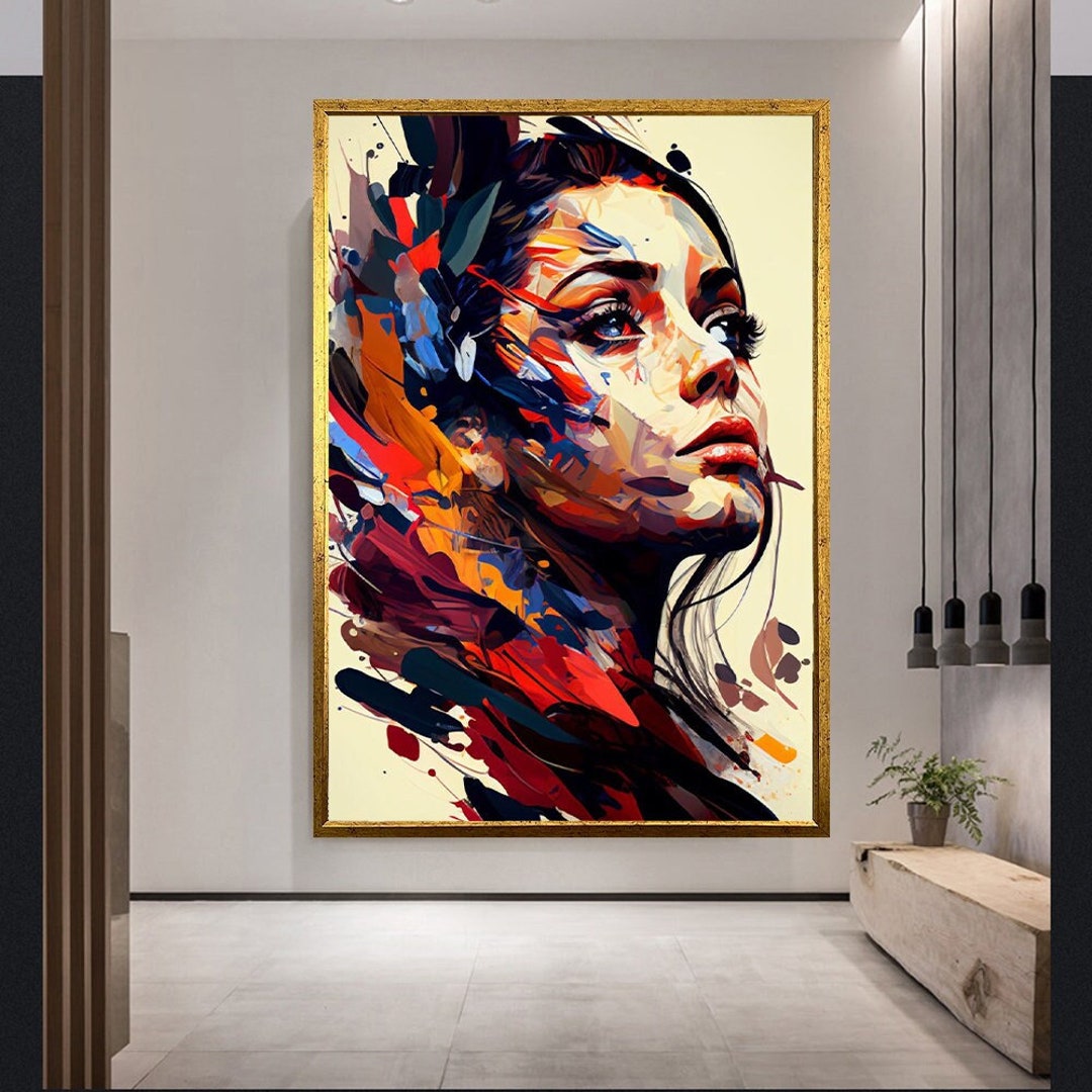 Colorful Girl Face Canvas Wall Art, Woman Portrait Canvas Wall Decor ...