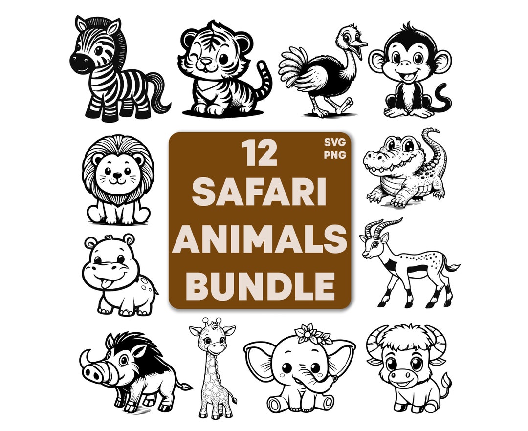 Safari Animals SVG, 12 Outline Animals Svg Bundle, African Jungle ...