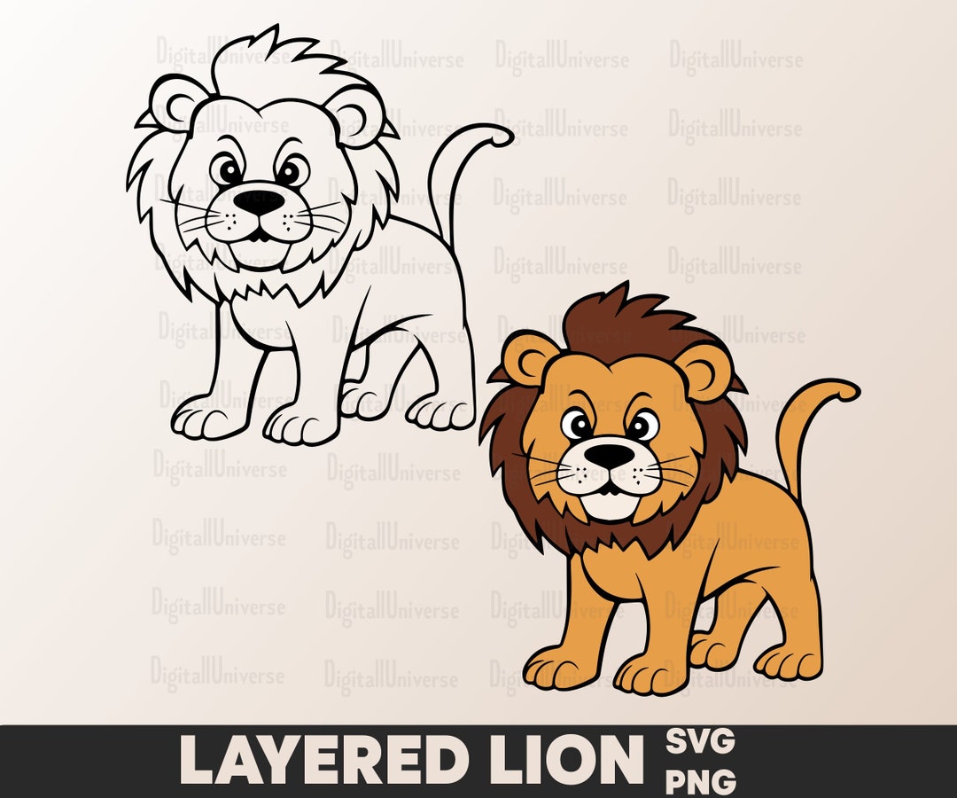 Lion SVG File, Layered Lion SVG, Cute Lion PNG, Animals Svg File, Lion ...