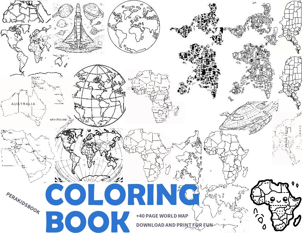 World Map and Coloring Page Printable World Maps, Printable Continents ...