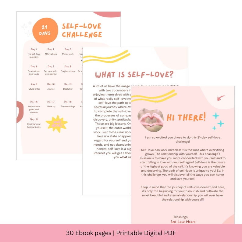 21 Day Self-love Challenge Digital Printable Self-love Worksheets Self ...