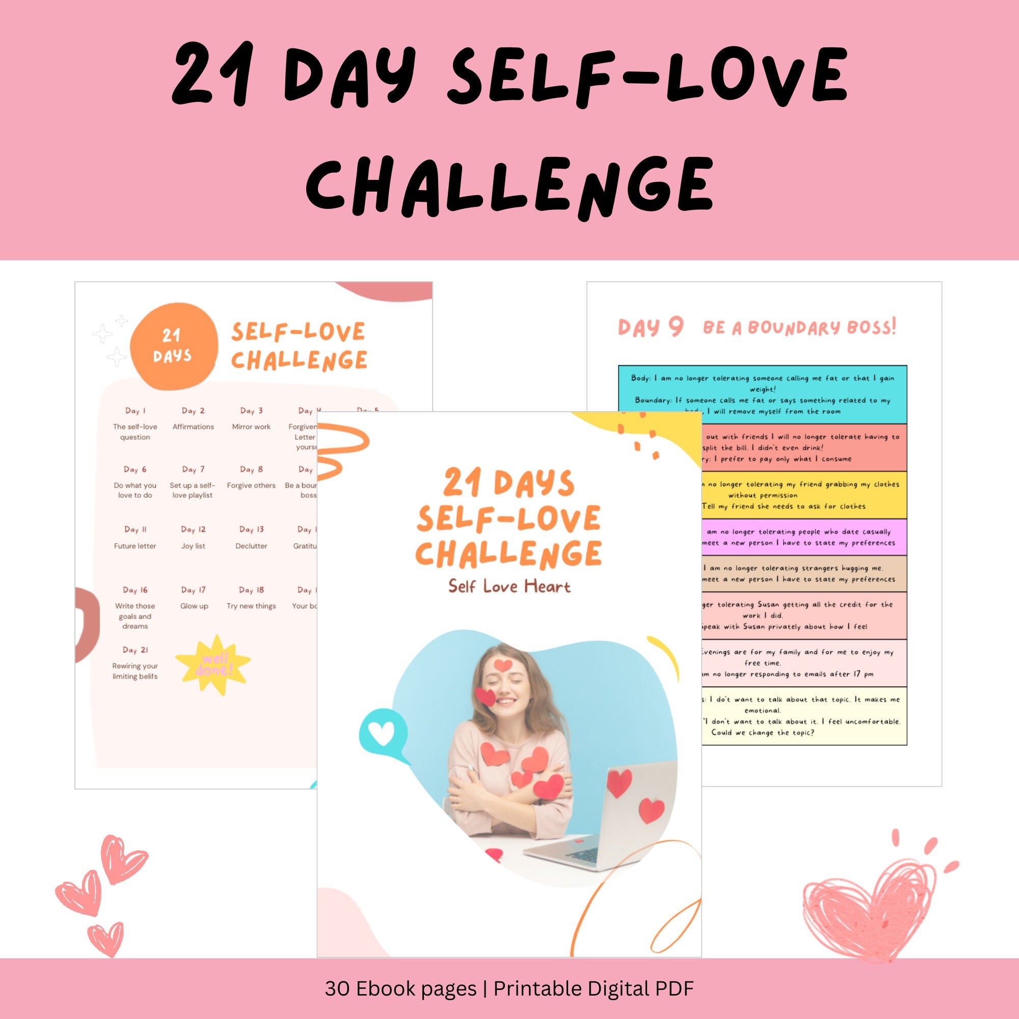 21 Day Self Love Challenge Digital Printable Self Love Worksheets Self